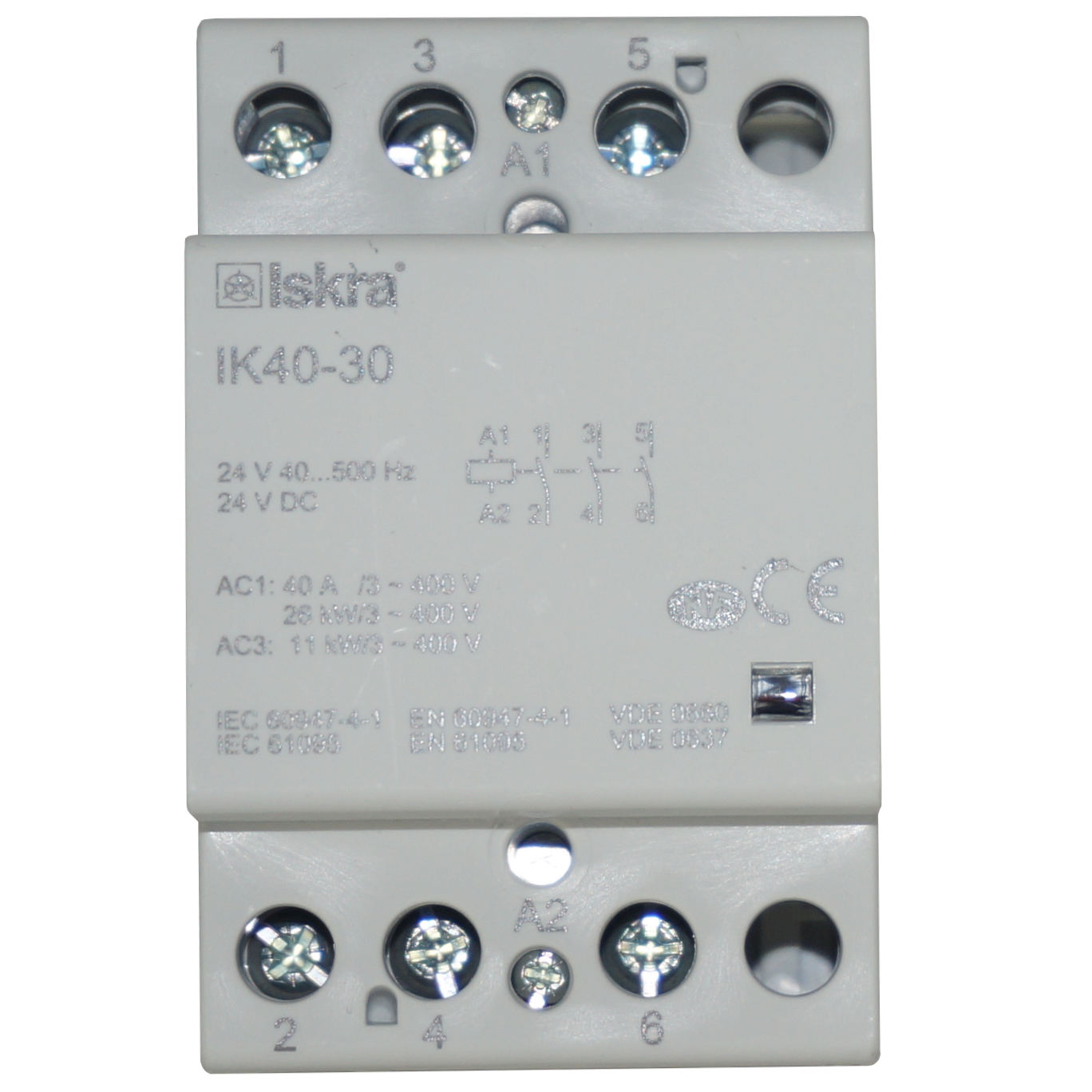 IK40-30-24VAC/DC, 3 Pole 3 x SPST NO, Modular Contactor 440VAC 40 Amp,