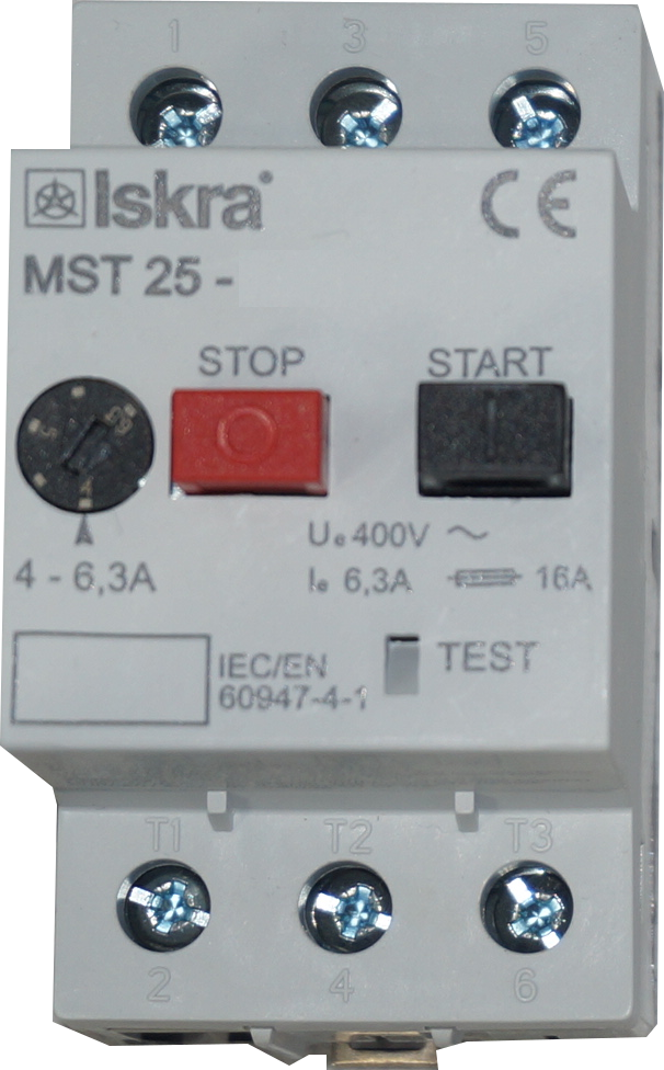 MST-25-6.3, Motor Protection Switch, 3 Phase, 690VAC, 4 - 6.3 Amp Sett